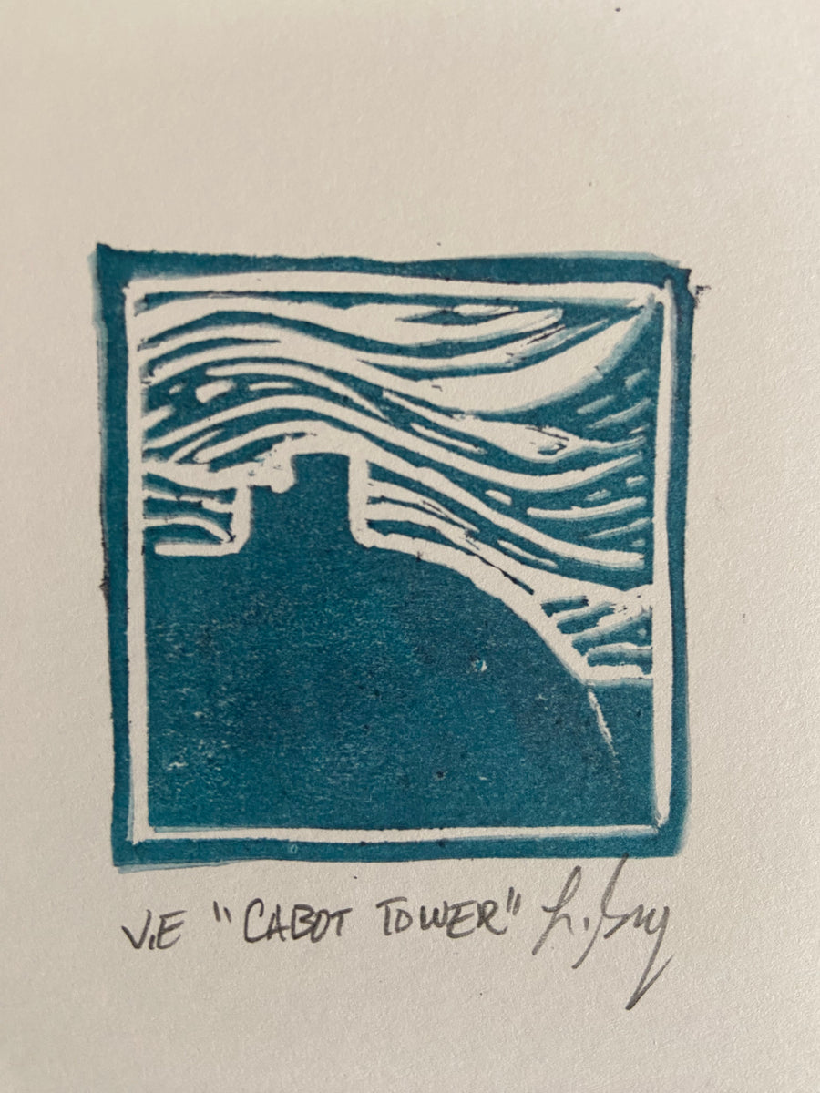 Linocut Original - Cabot Tower – Libby Osmond Guy
